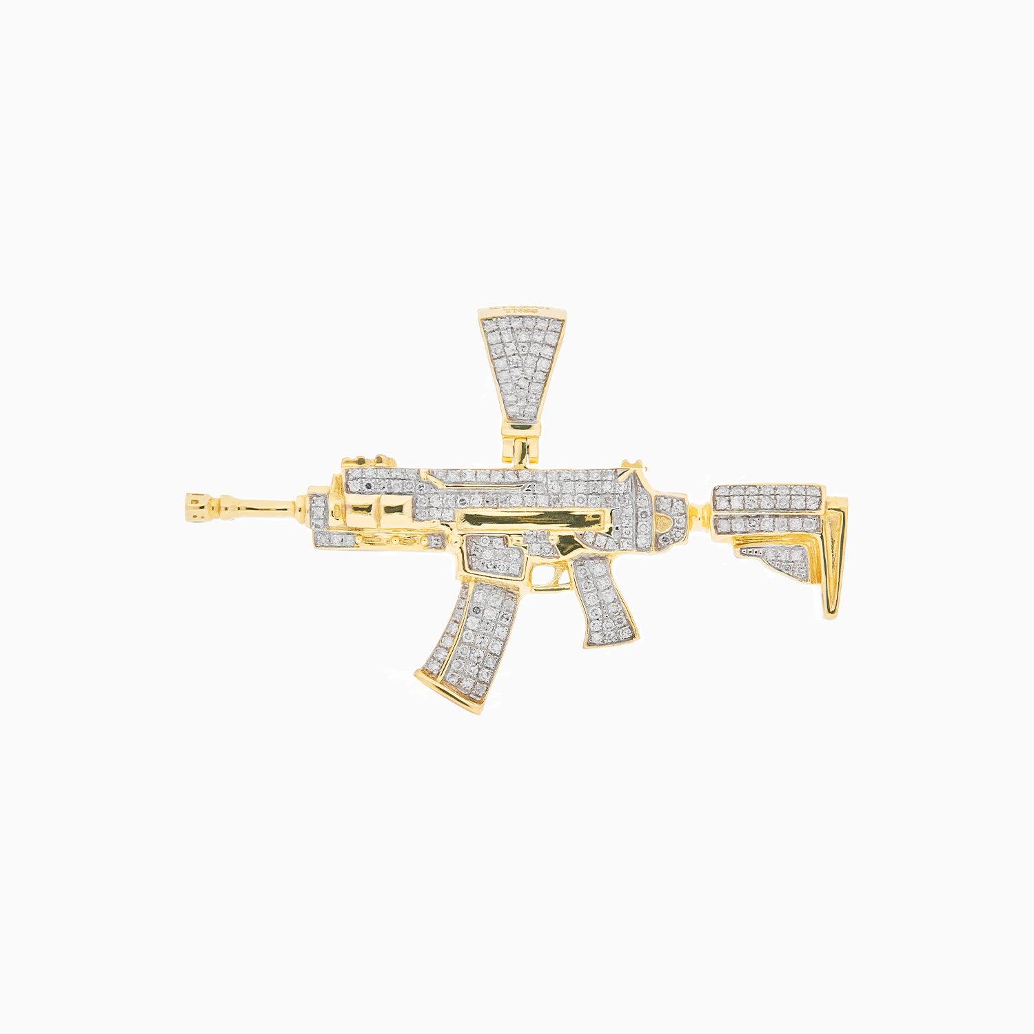 10k Gold Machine Gun Pendant with Diamonds